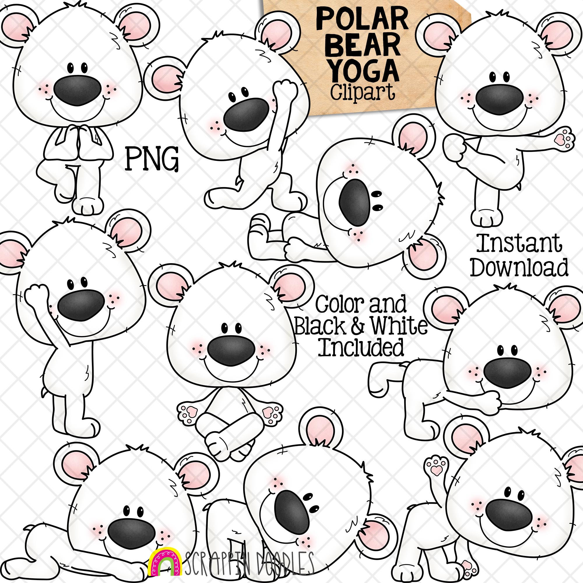Polar Bear Yoga Clip Art - Stretching Clipart - Polar Bears Doing Yoga ...