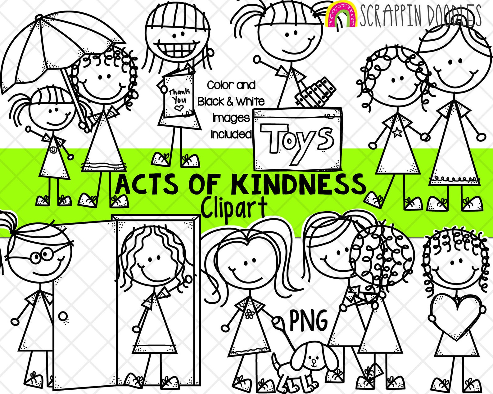 Acts of Kindness Clipart Doodle Girls Clipart Holding - Etsy