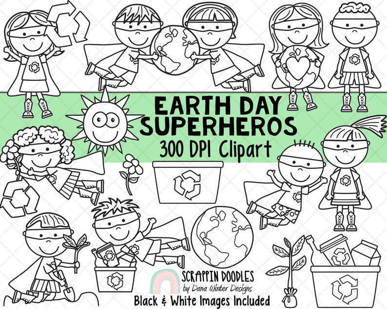 Earth Day Clipart Earth Day Superhero Instant Download Environmental ...