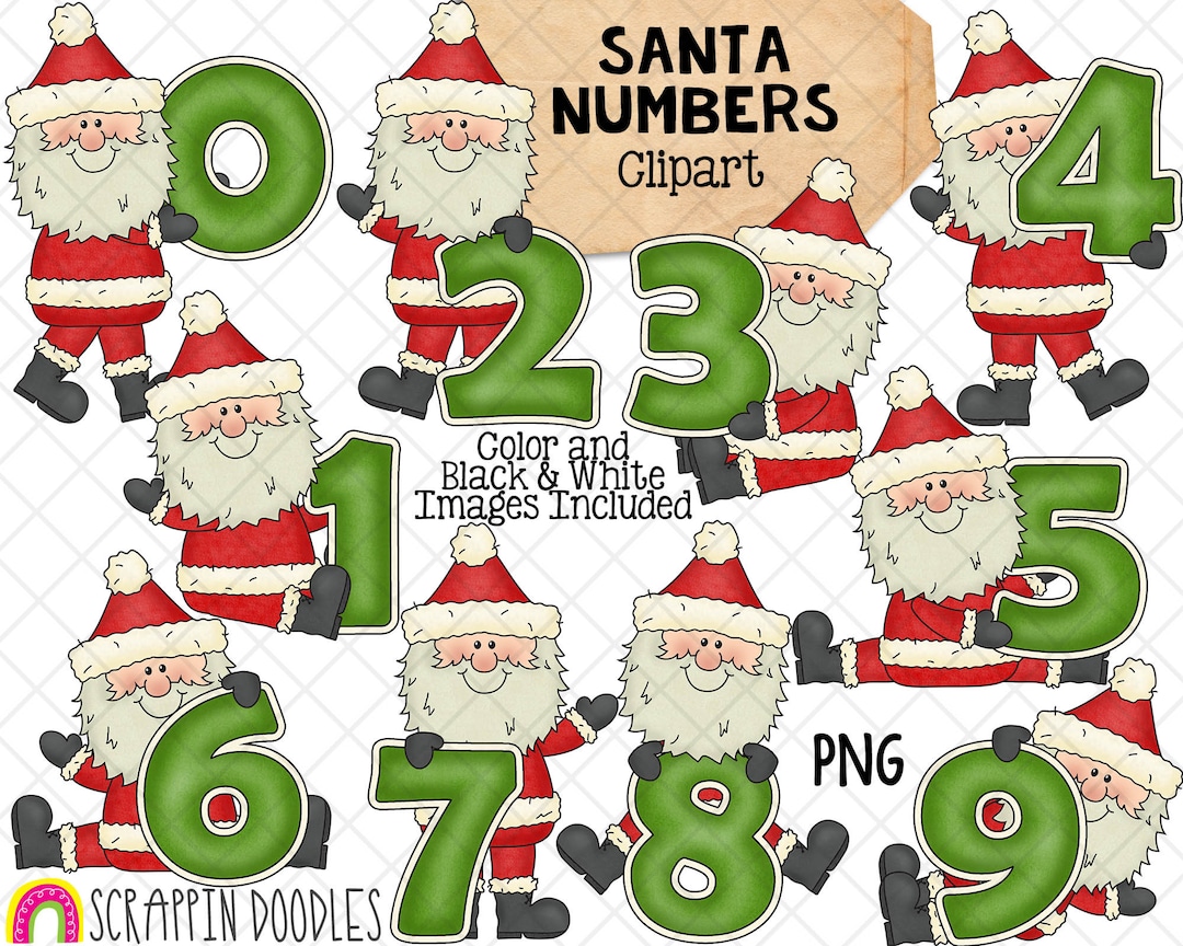 Santa Claus Holding Numbers Clip Art - Commercial Use PNG - Sublimation ...