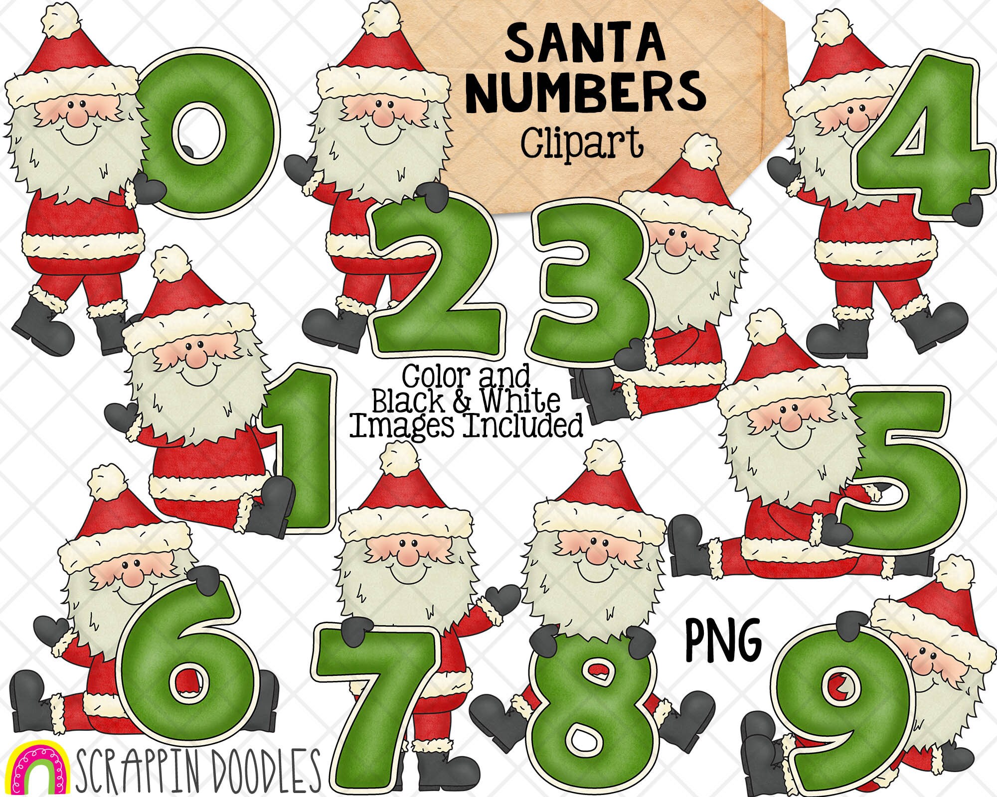 Santa Claus Holding Numbers Clip Art - Commercial Use PNG - Sublimation ...