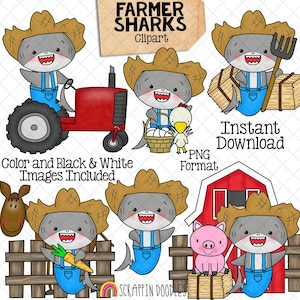 Farmer Sharks Clip Art - Grey Shark Clipart - Baby Shark - Commercial ...