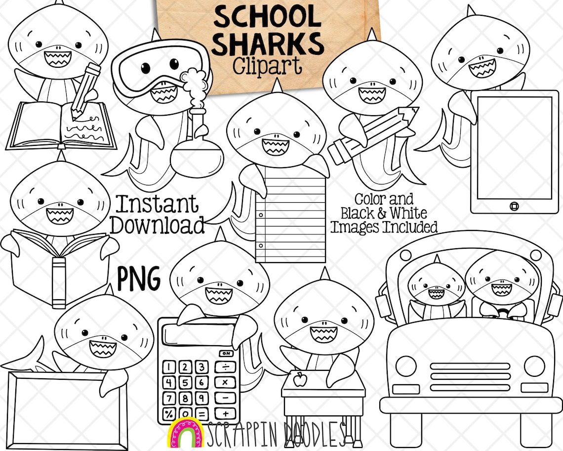 School Sharks Clip Art - Grey Shark Clipart - Sharks on School Bus ...