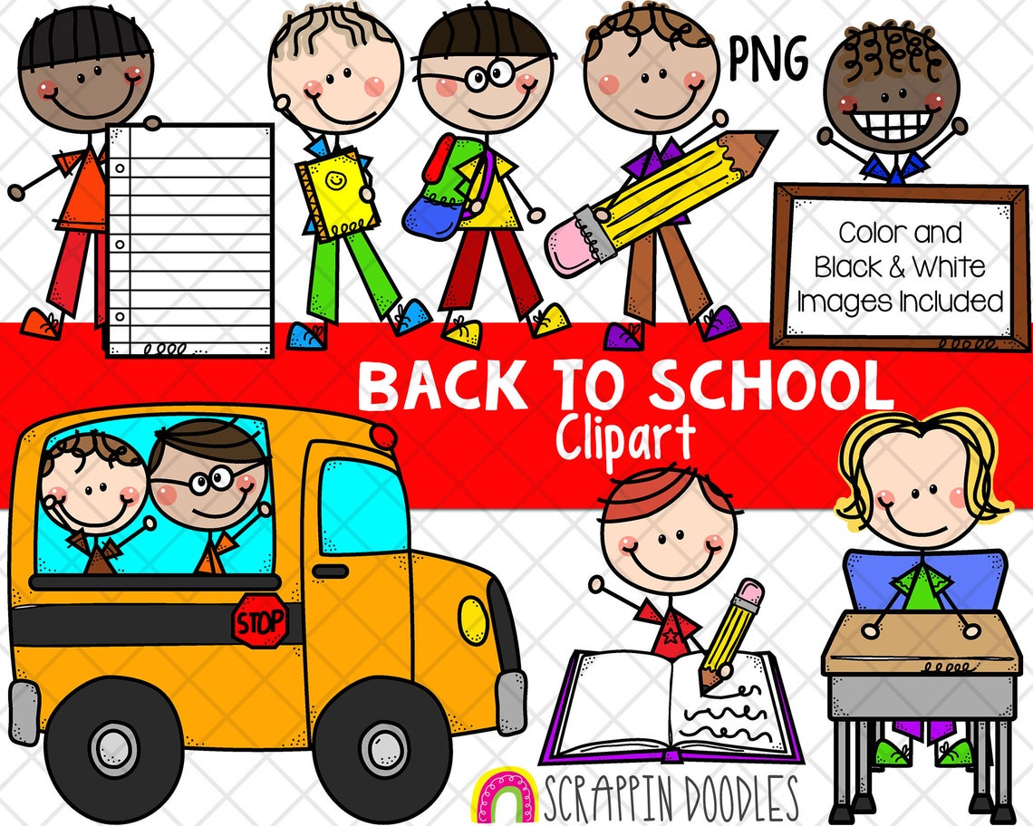 Back to School Clipart Doodle Boys School School Bus - Etsy