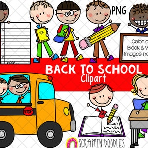Back to School Clipart Doodle Boys School School Bus - Etsy
