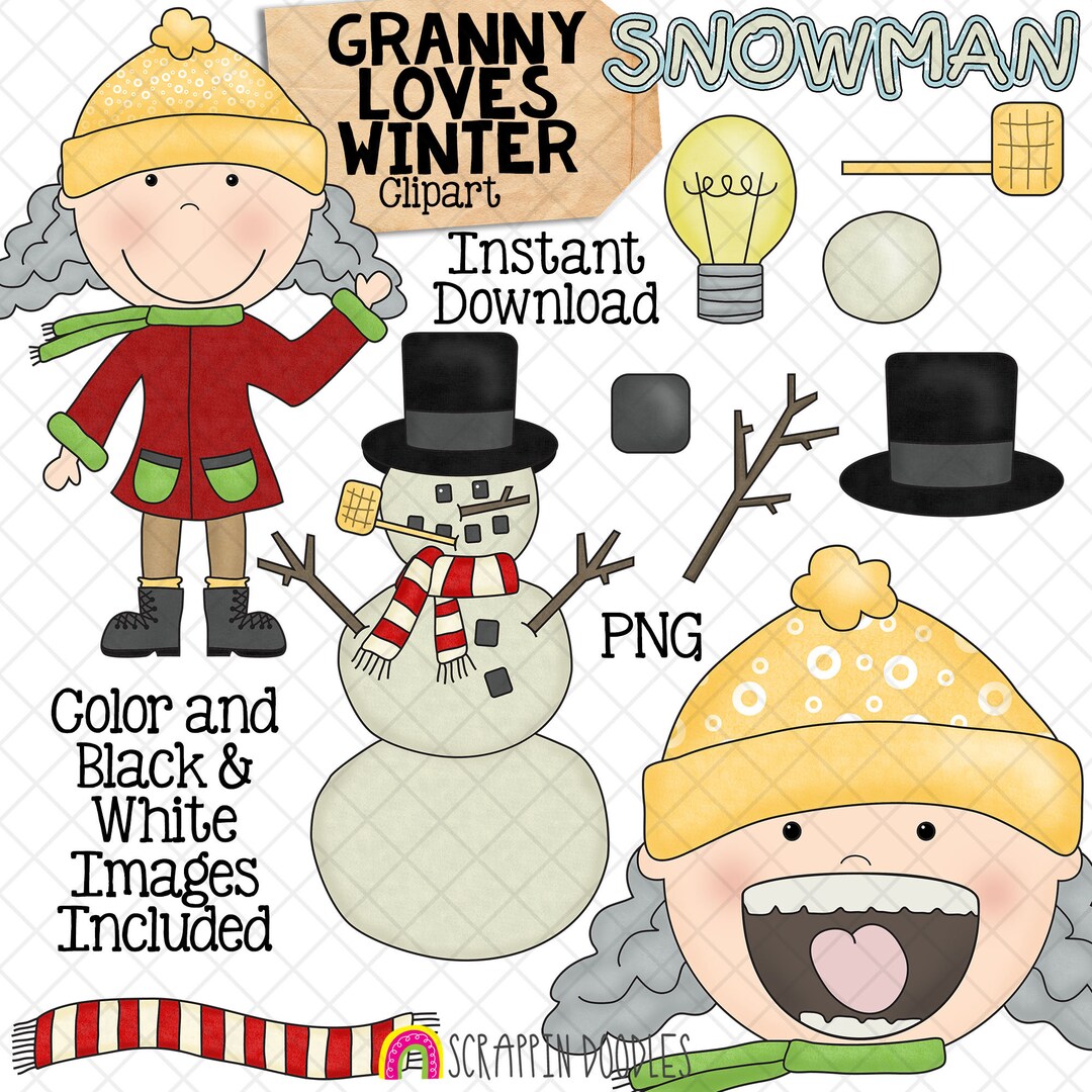 Old Lady Swallowed Some Snow Clip Art - Granny Loves Winter Graphics ...