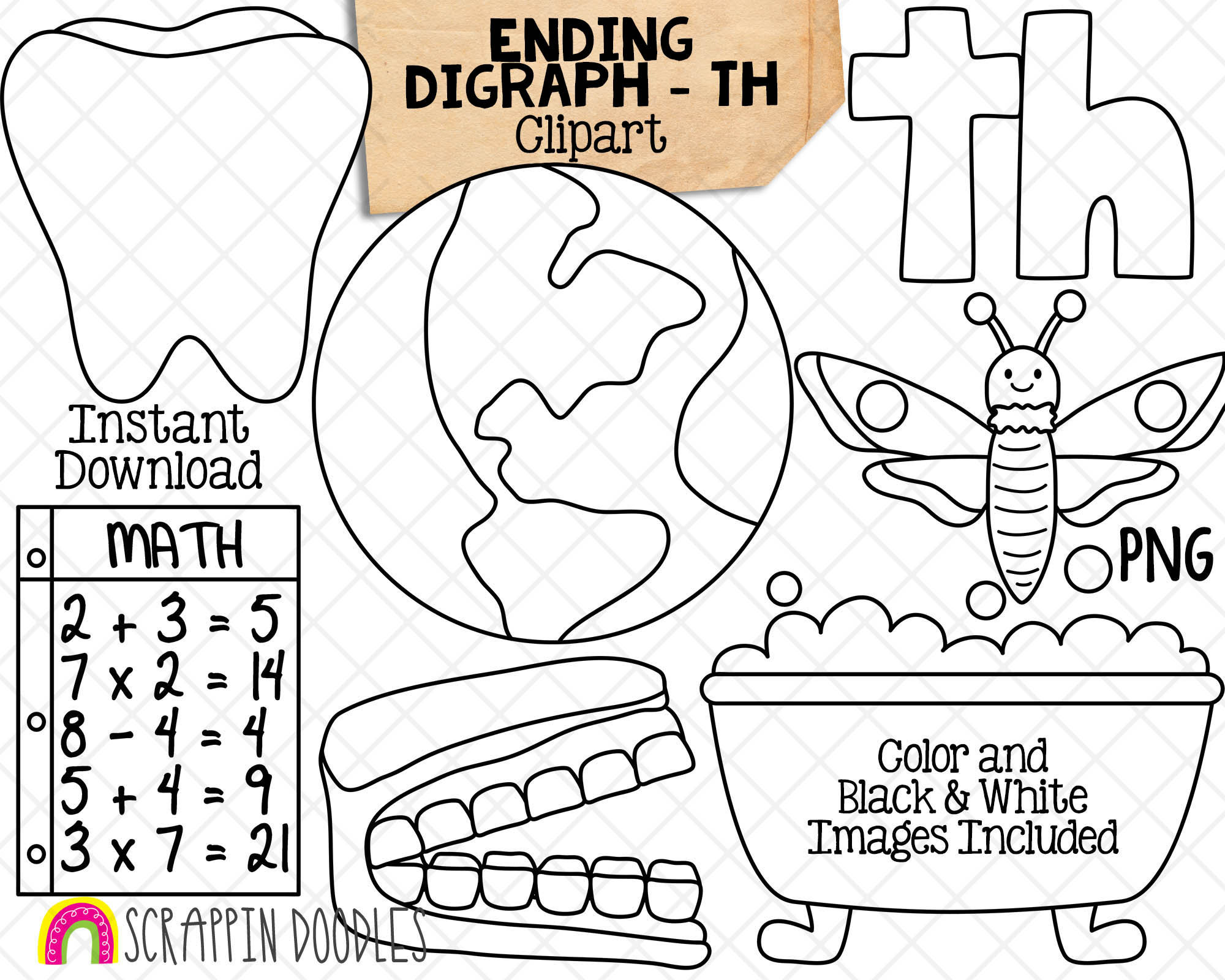 Ending Digraph Clip Art - Words Ending With TH - Commercial Use PNG ...
