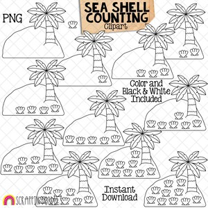 Counting Sea Shells on a Island Clipart - Summer Seashell Counting ...