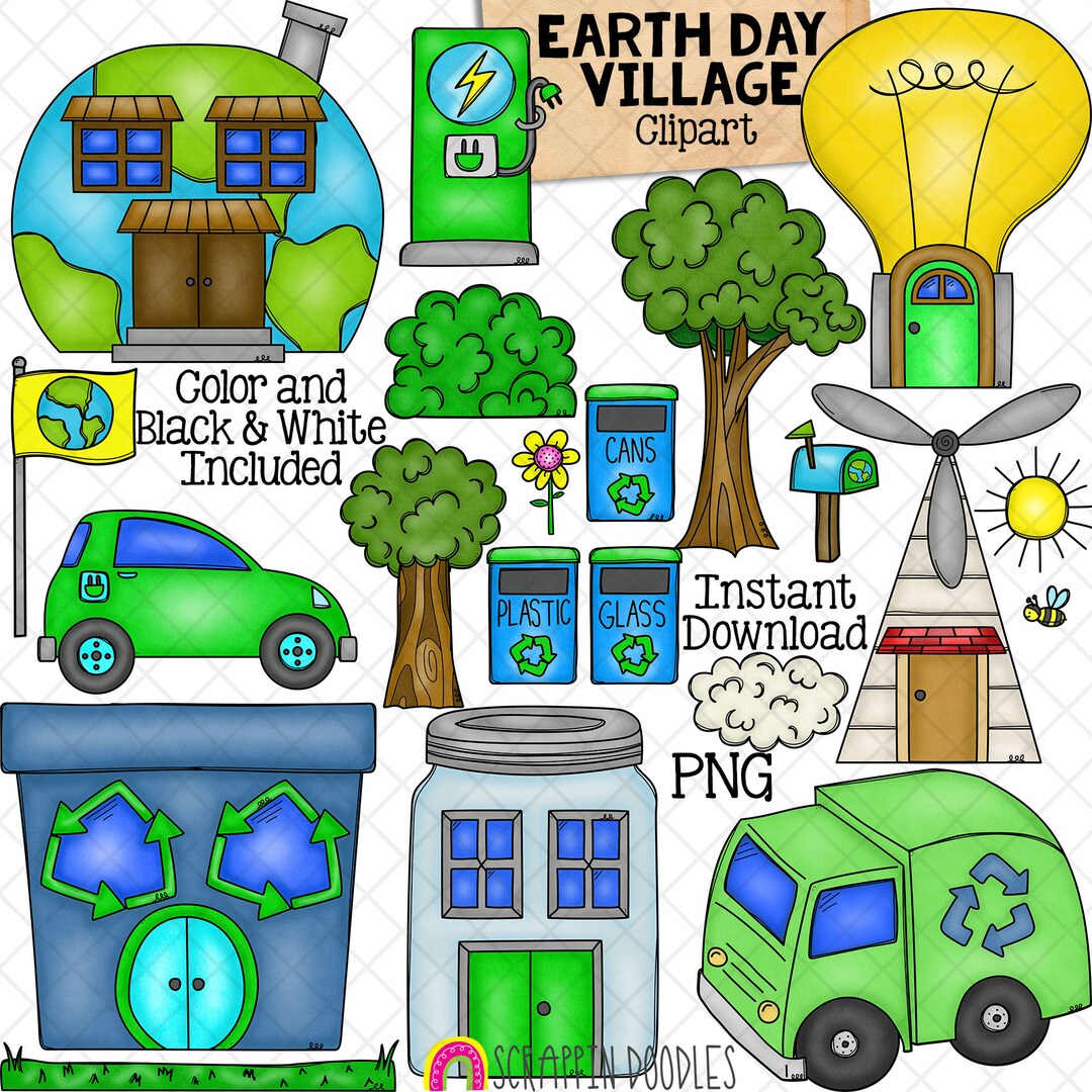 Earth Day Village Clipart - Recycling Clip Art - Environmental ...