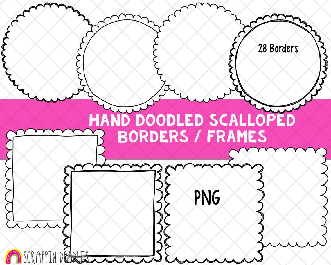 Doodle Borders Clipart - Hand Drawn Scalloped Frames - Square Borders ...