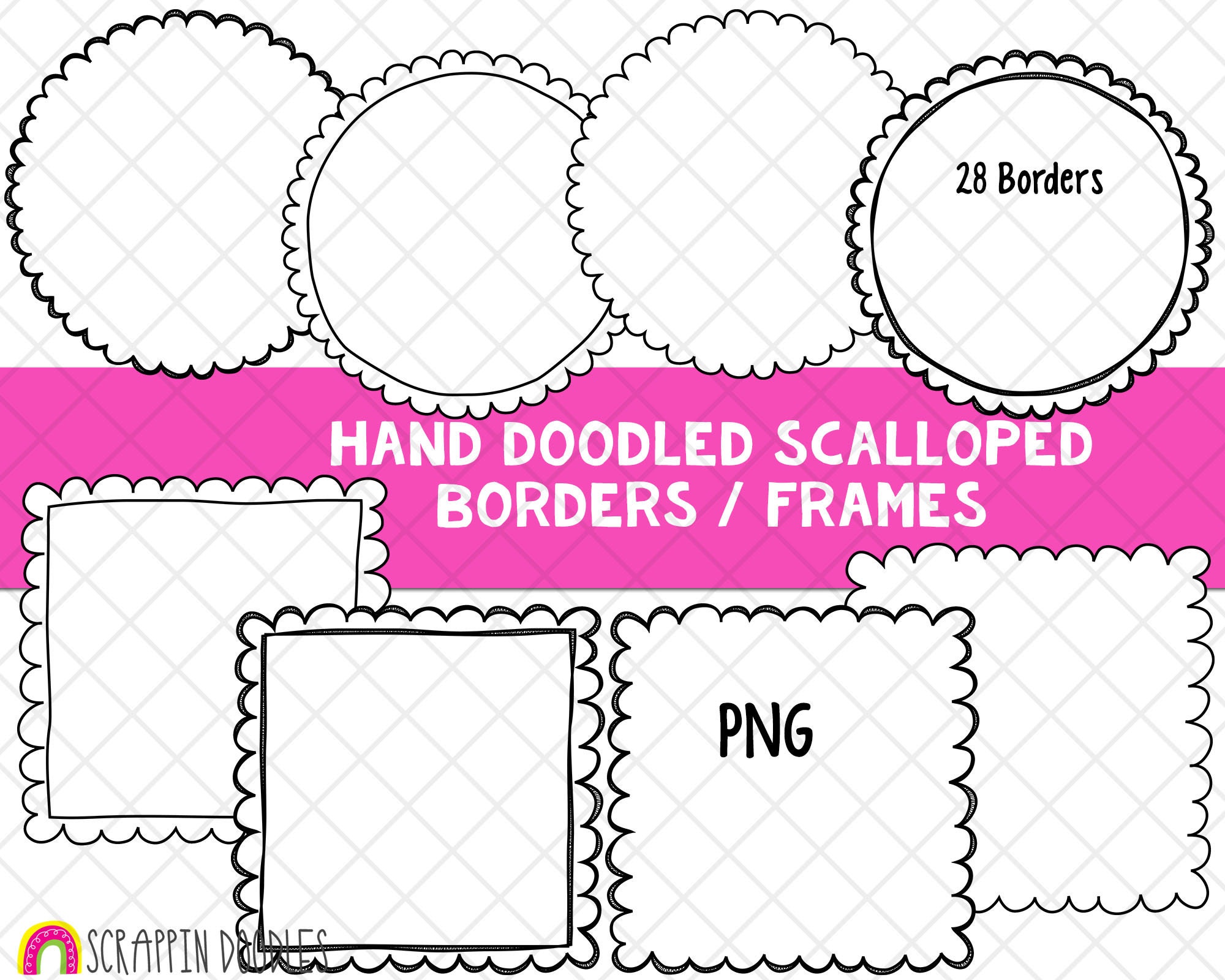 Doodle Borders Clipart Hand Drawn Scalloped Frames Square Borders ...