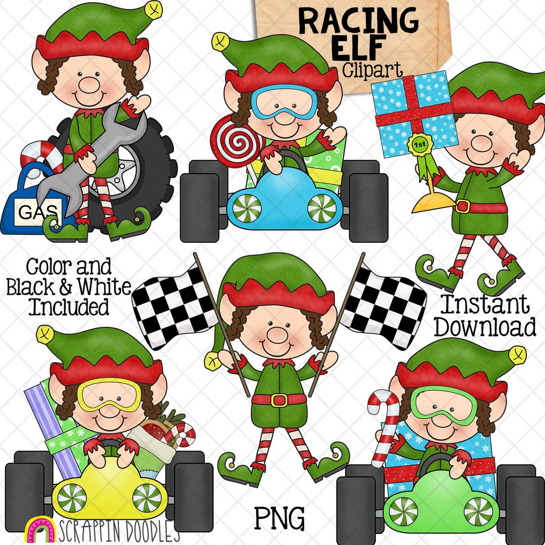 Racing Elf Clip Art - Christmas Elves Racing Cars - Race Car ...