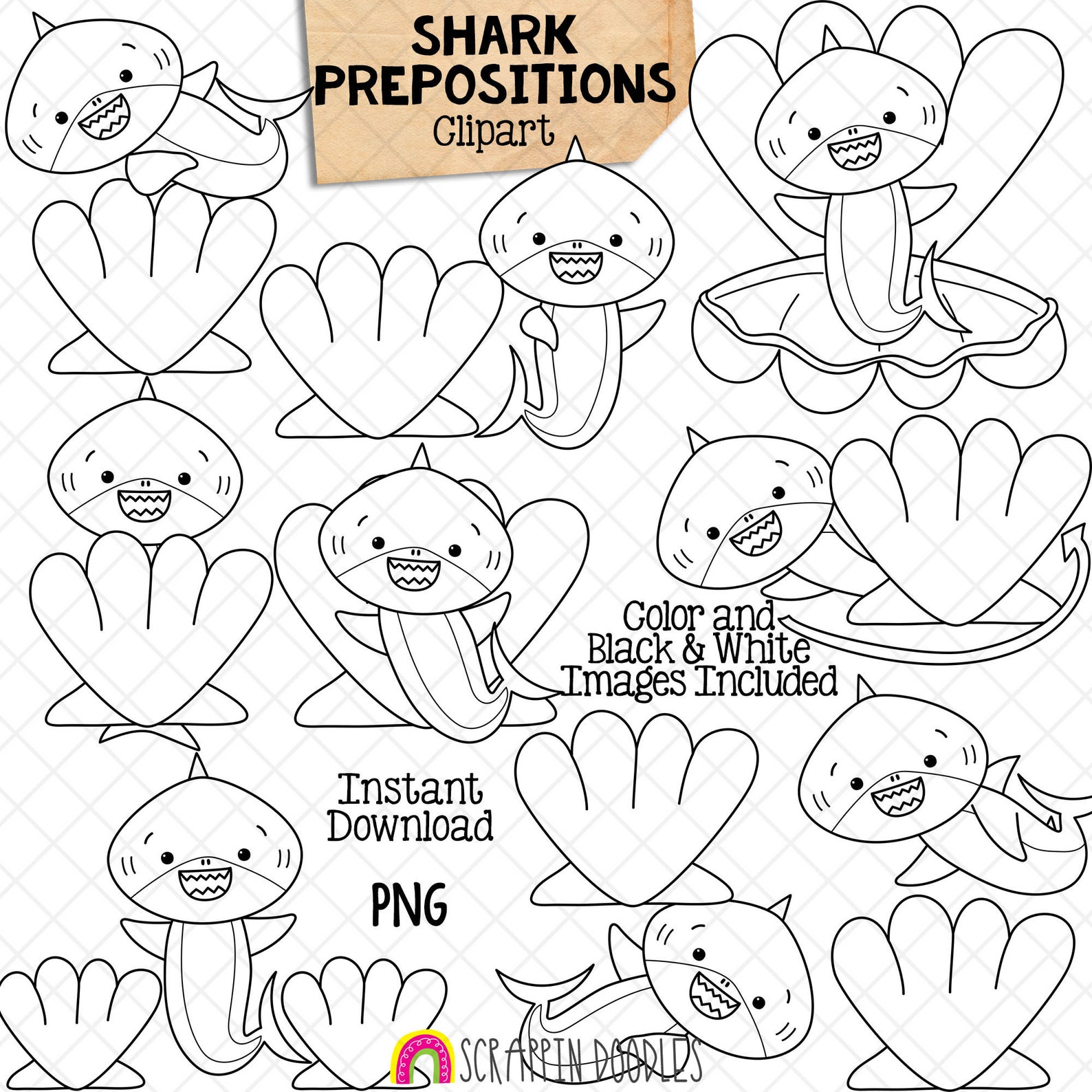 Shark Prepositions Clip Art Grey Shark Clipart Positional Word Sharks ...