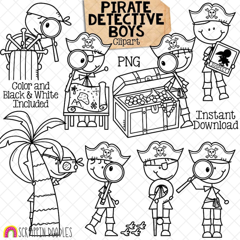Pirate Detective Clipart - Doodle Boys Clip Art - Kids - Detectives ...