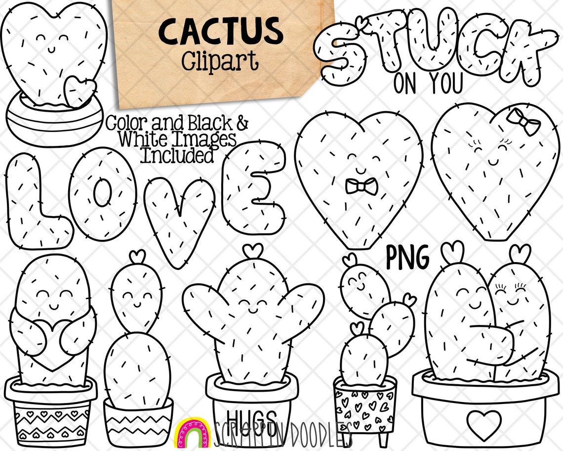 Cactus Clipart Valentine Cacti Graphics Pink Heart Cactus in Pots Stuck ...