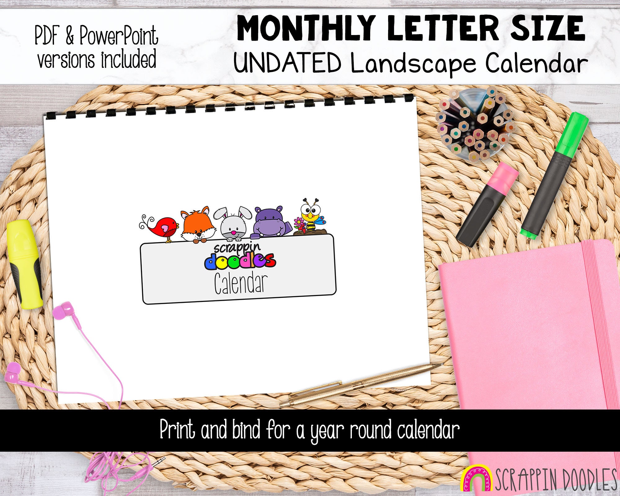 UNDATED Landscape Calendar - Printable and Digital Monthly Calendar ...