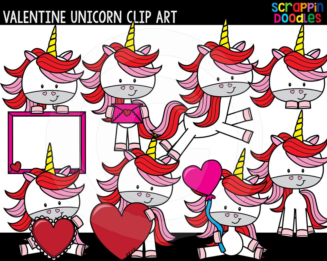 Valentine Unicorn Clip Art - Cute Commercial Use Valentine's Day ...