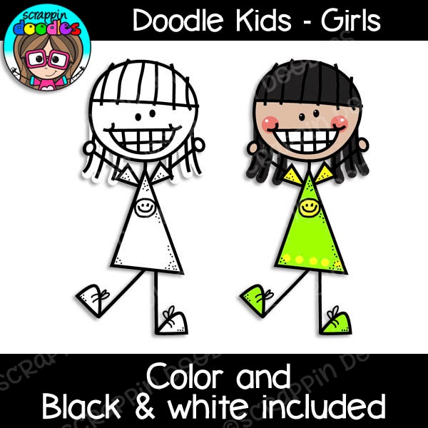 Doodle Kids Girls Clipart {scrappin Doodles Clipart} - Etsy