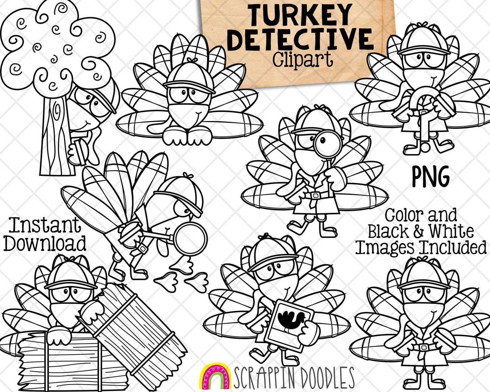 Turkey Clipart - Detective Clip Art - Thanksgiving Turkey Spy ...
