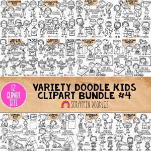 Doodle Kids Clipart Bundle 4 - Doodle Boy and Girl Bundle 4 - Camping ...