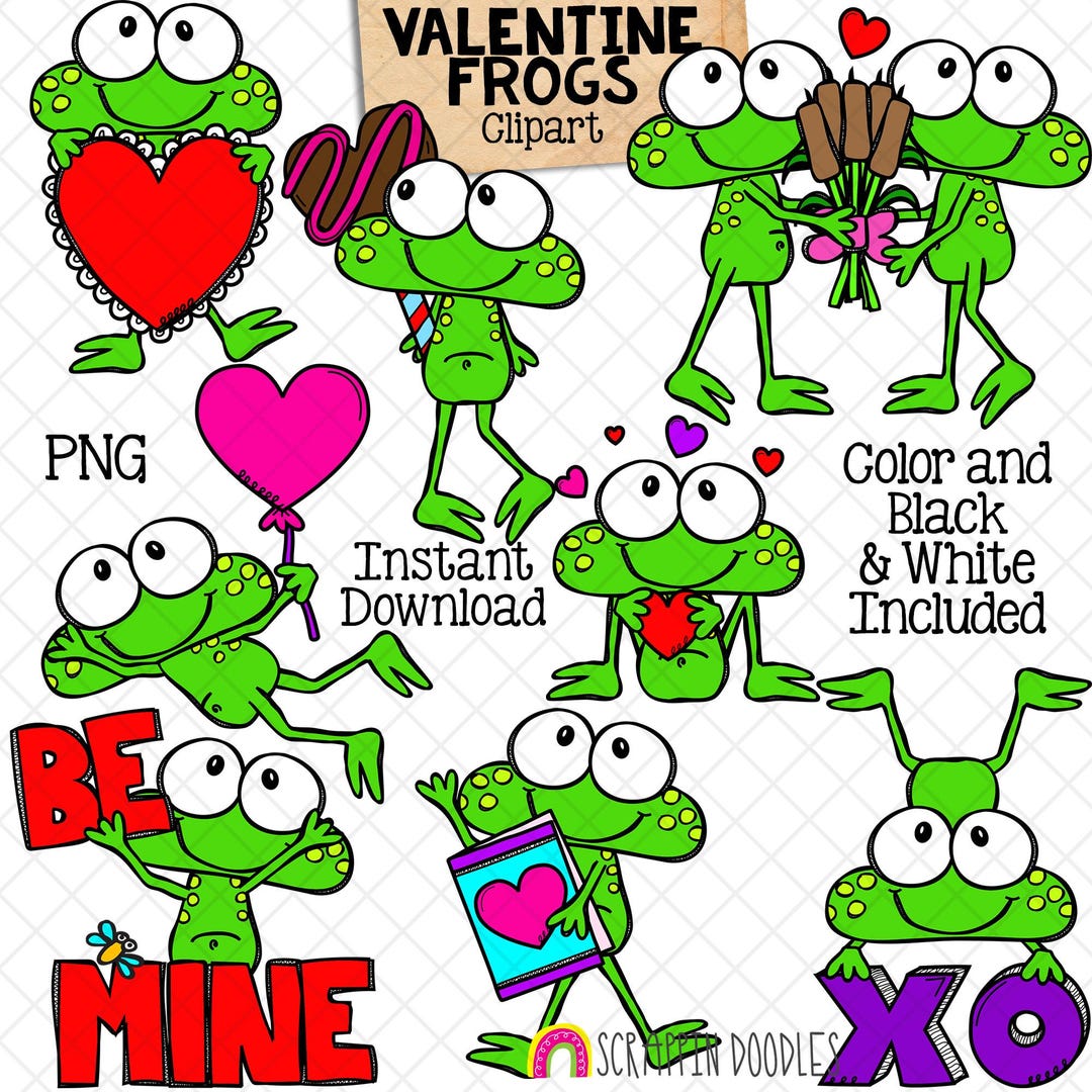 Frog Clipart - Valentines Day Frogs - Pond - Lilly Pad - Bulrush ...