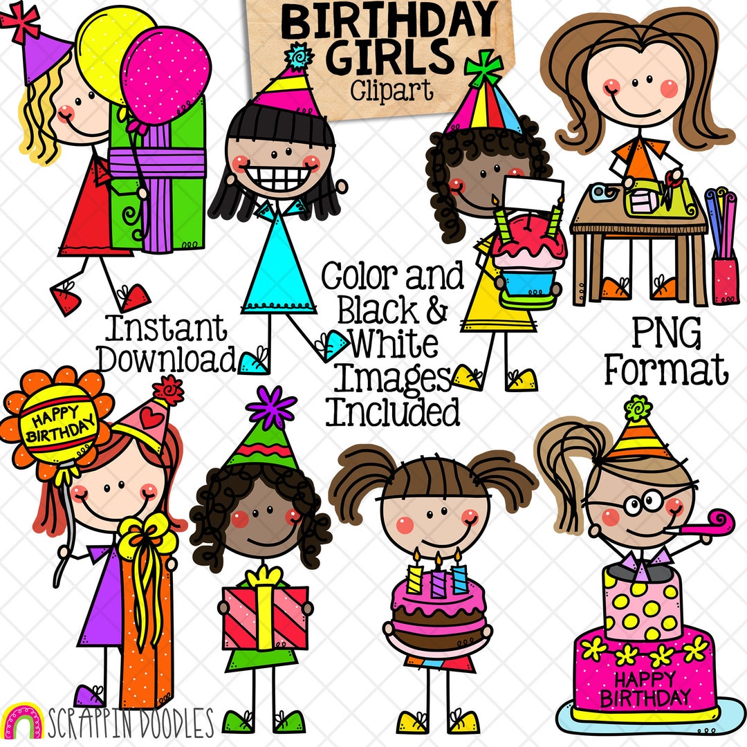 Birthday Clipart - Doodle Girls Birthday Clip Art - Birthday Party Cake ...