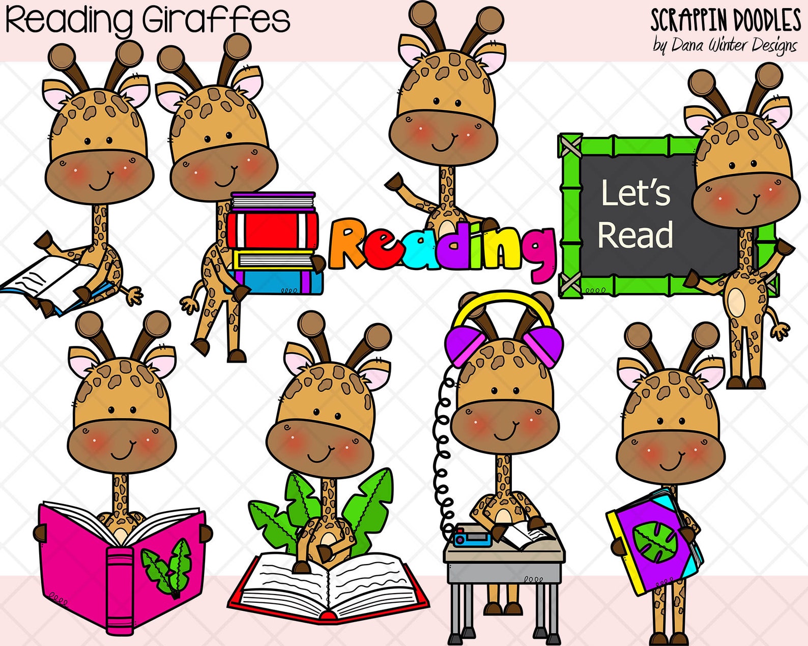 Reading Giraffes Clip Art Cute Commercial Use Giraffe - Etsy