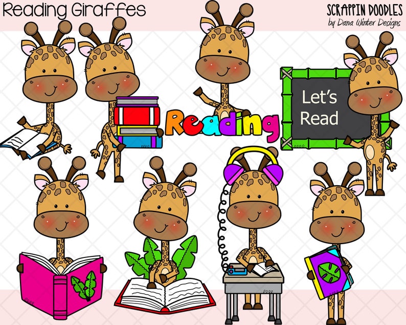 Reading Giraffes Clip Art - Cute Commercial Use Giraffe Clipart ...