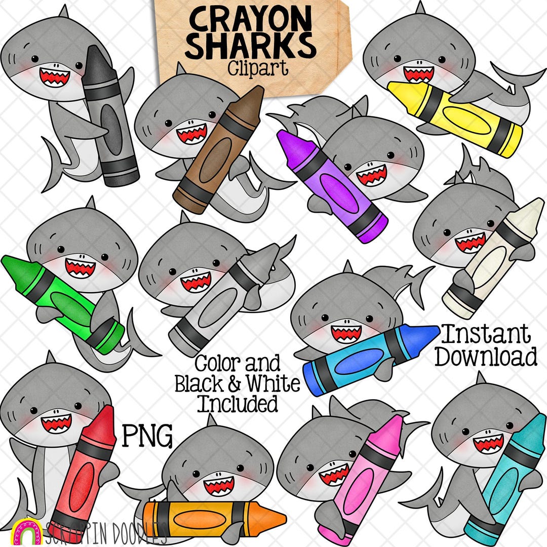 Shark Clip Art - Grey Sharks Holding Color Crayons Clipart - Colour ...