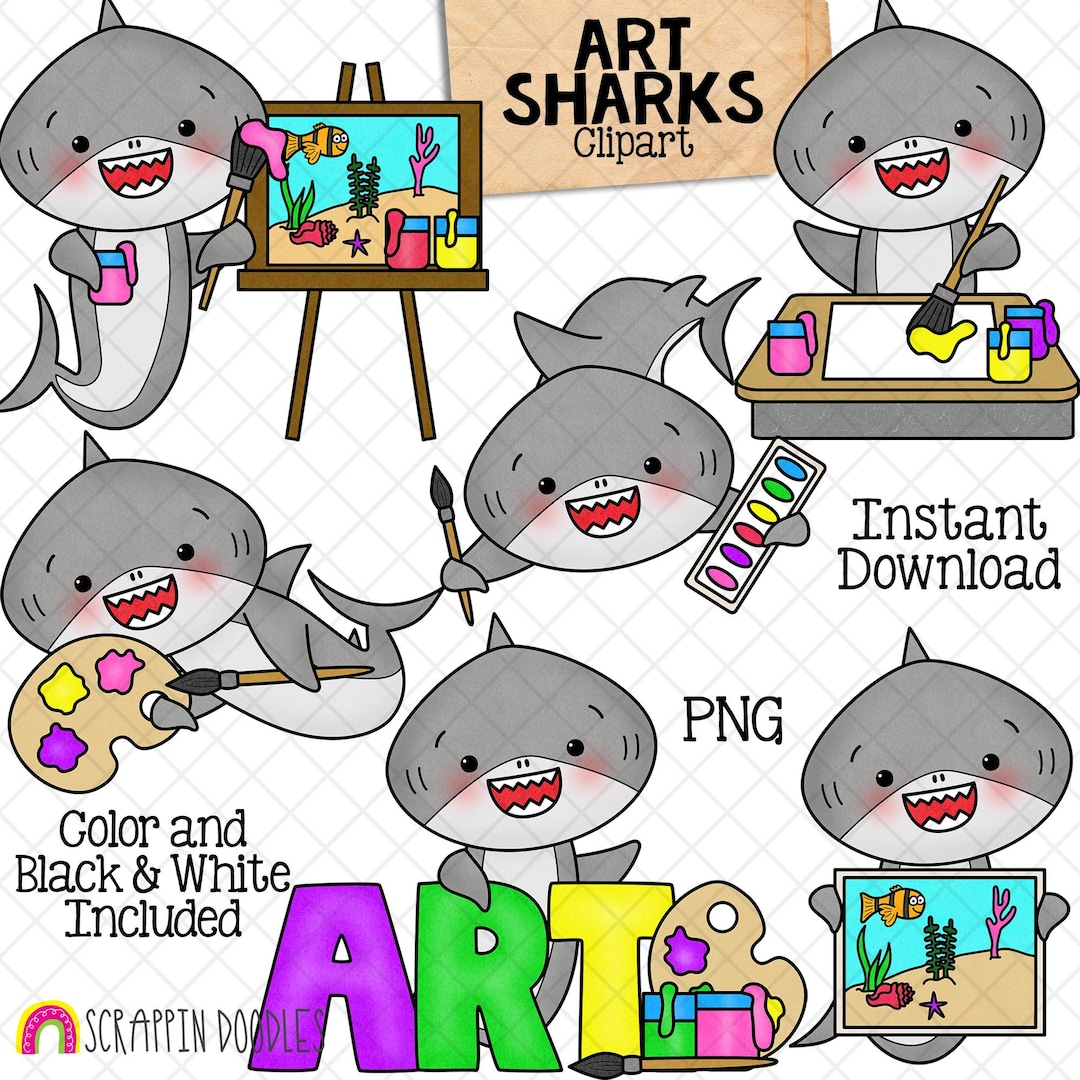 Art Sharks Clip Art - Grey Shark Art Class Clipart - Painting - Artist ...