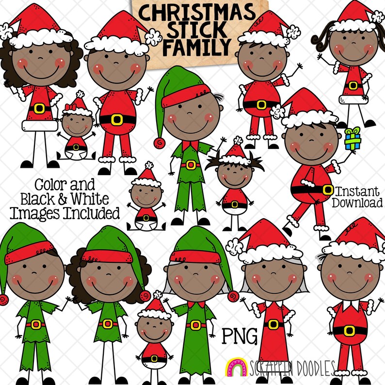 Christmas Stick Family Clip Art - Various Hair Colors - Stick Figures ...