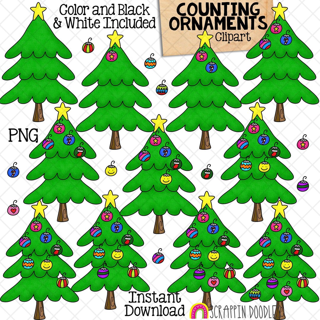 Counting Ornaments Clipart - Christmas Ornaments on Tree - Seasonal ...