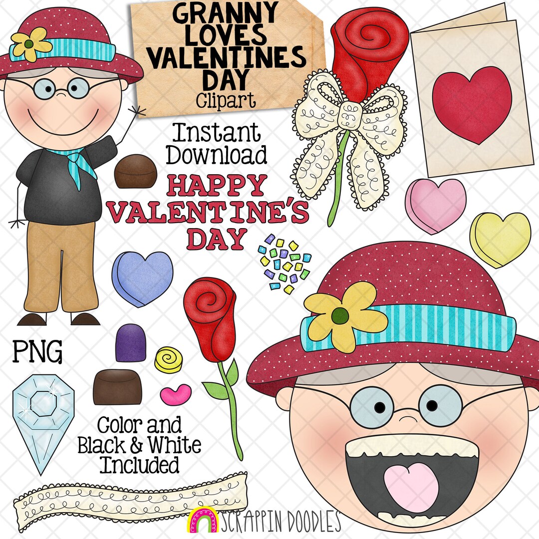 Old Lady Swallowed A Rose Clip Art - Granny Loves Valentine's Day ...
