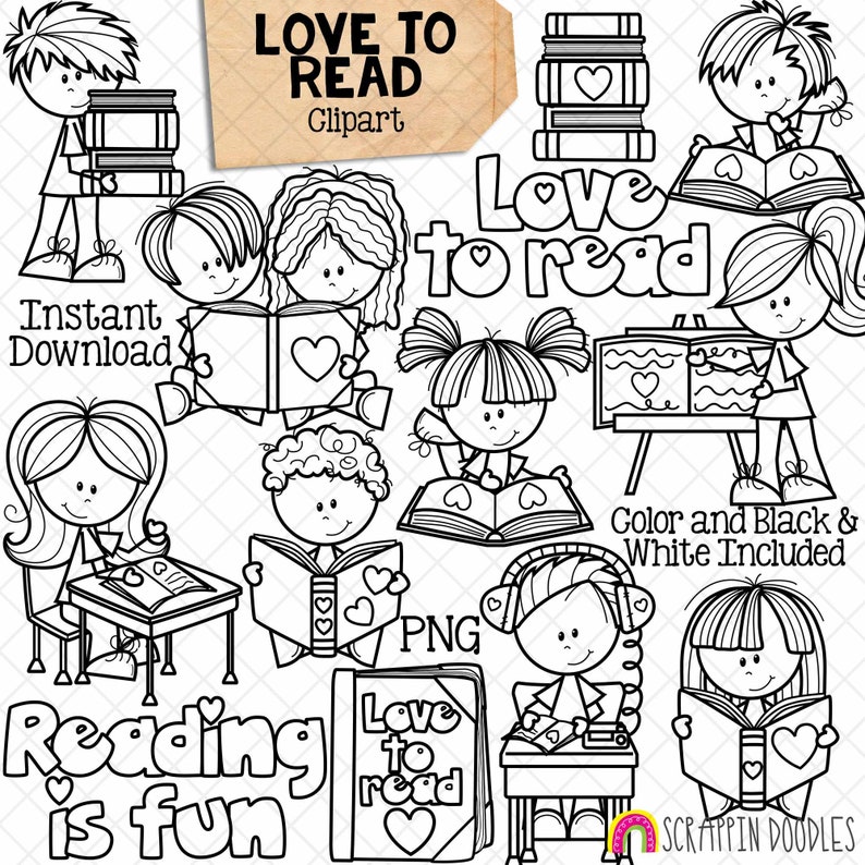 Love to Read Clip Art - Kids Reading Books - Valentine Reading ...