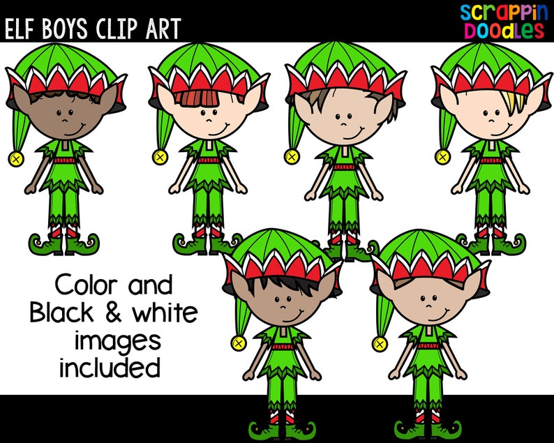 Elf Boys Clip Art - Cute Commercial Use Elf Clipart - Various Hair and ...