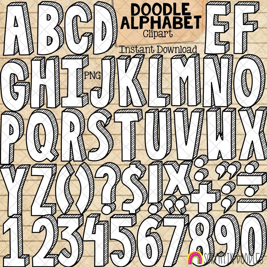 Doodle Alphabet 1 Clip Art - Hand Drawn Letters - BUJO - Planner ...