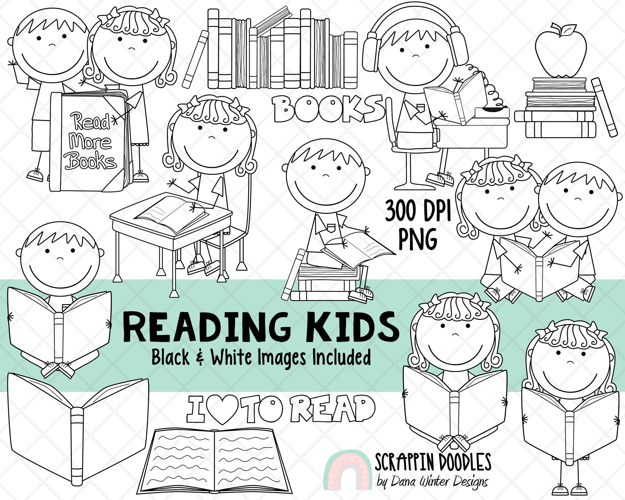 Reading Clipart - Reading Kids Clipart - Library Clipart - Book Lover ...