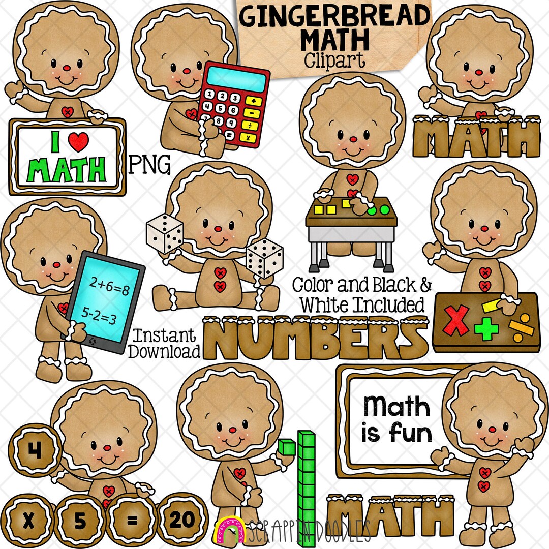 Gingerbread Math Clip Art - Ginger Bread School - Cute Christmas Cookie ...