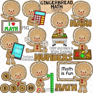 Gingerbread Math Clip Art - Ginger Bread School - Cute Christmas Cookie ...