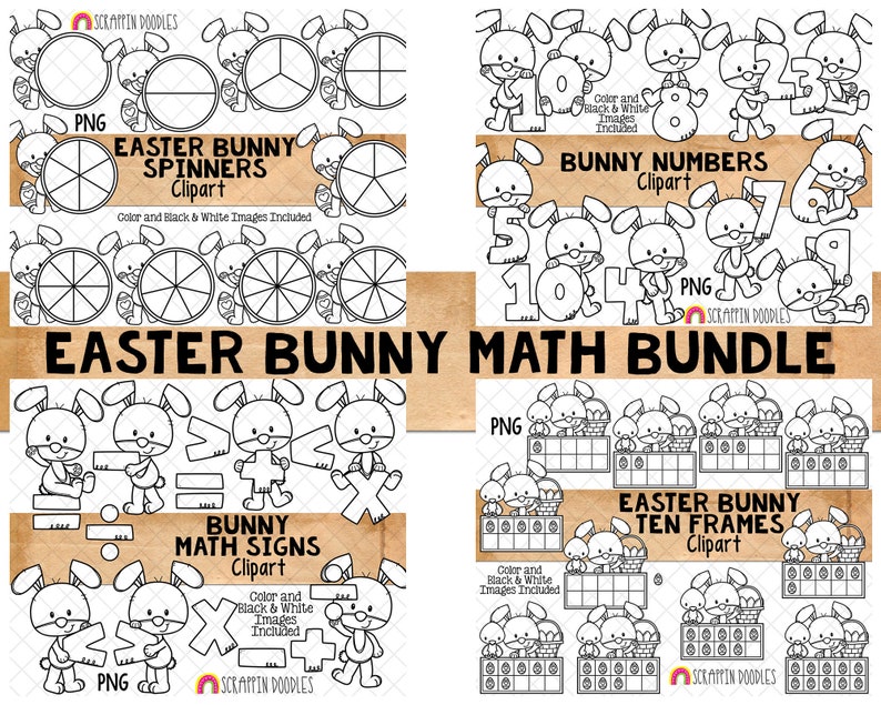 Easter Bunny Math Clipart Bundle Numbers Spinners Ten Frames Math Signs ...