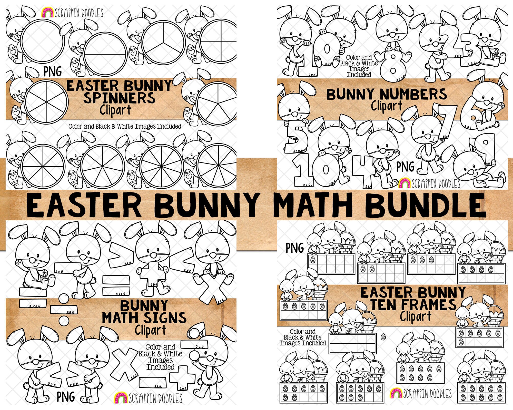 Easter Bunny Math Clipart Bundle Numbers Spinners Ten Frames Math Signs ...