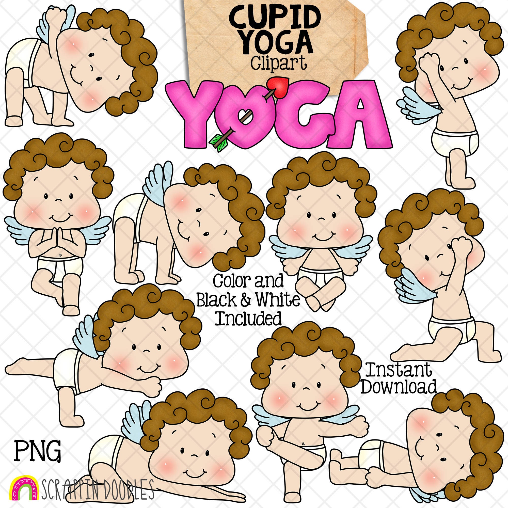 Cupid Yoga Clip Art - Stretching Clipart - Cute Valentine Cupids Doing ...