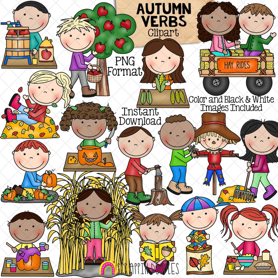 Autumn Verbs Clipart - Fall Verb Kids - Seasonal Action Words ...