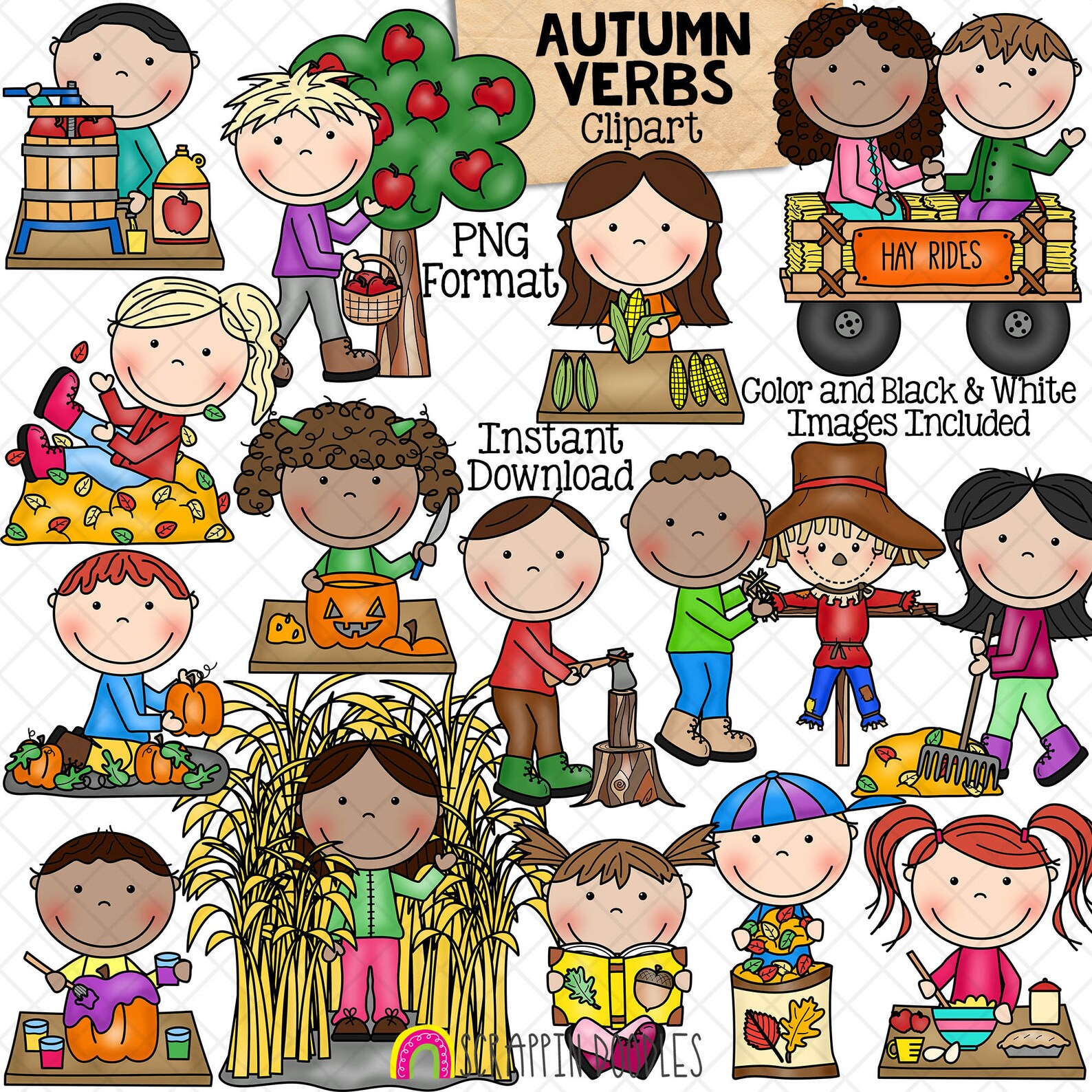 Autumn Verbs Clipart - Fall Verb Kids - Seasonal Action Words ...