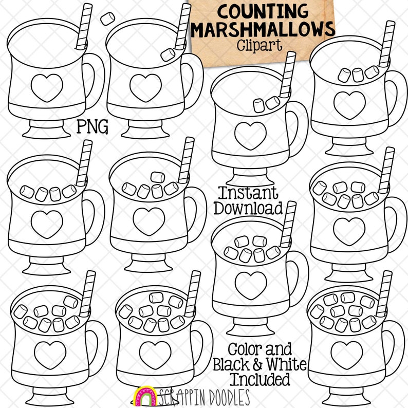 Counting Marshmallows Clipart - Winter Hot Chocolate Marshmallow ...