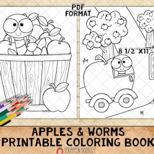Apples and Worms Coloring Book - Kids Coloring Pages - Printable PDF - Etsy