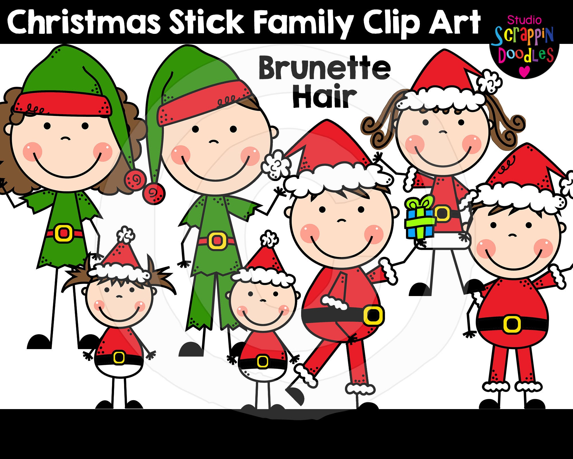 Christmas Stick Family Clip Art Various Hair Colors Stick | Etsy