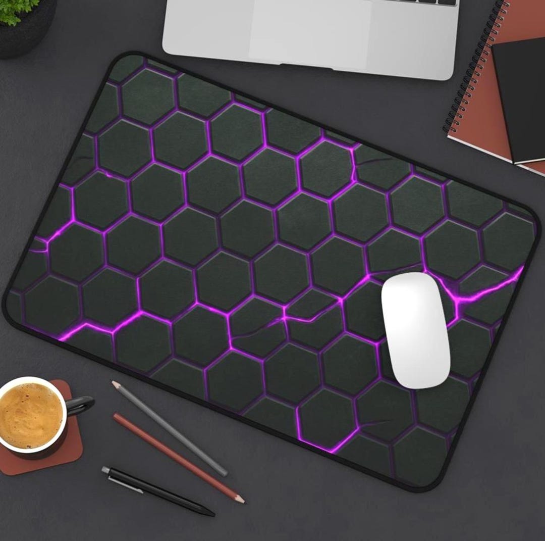 Hexagon Grid With Purple Lightning Desk Mat | Gaming Mousepad - Etsy