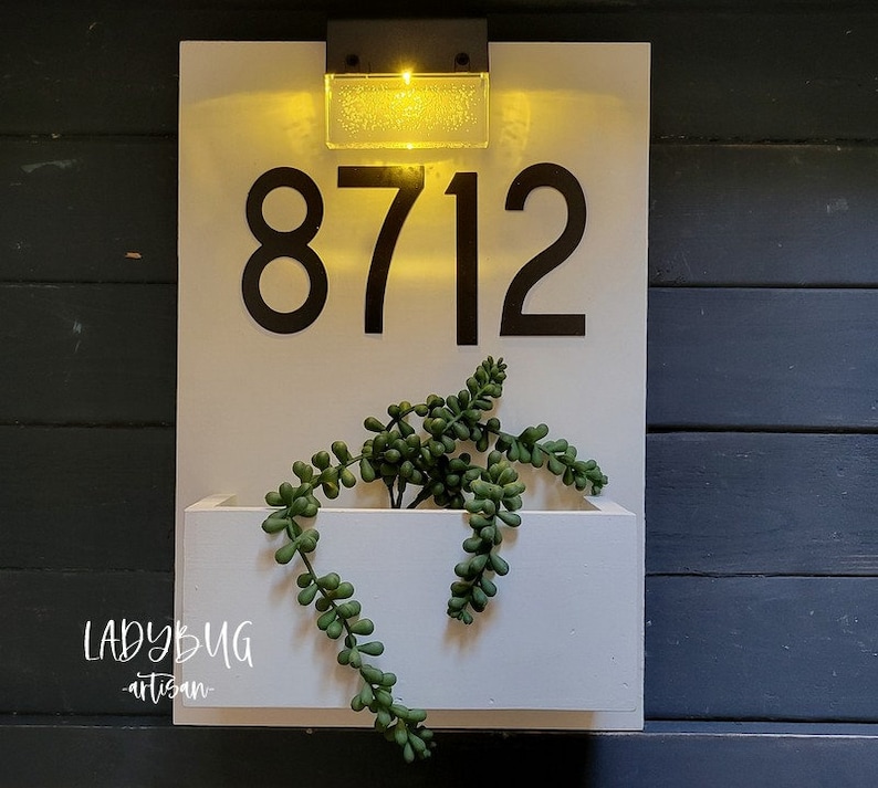 Rustic Address Sign With Planter Box and Solarlight. Wood - Etsy