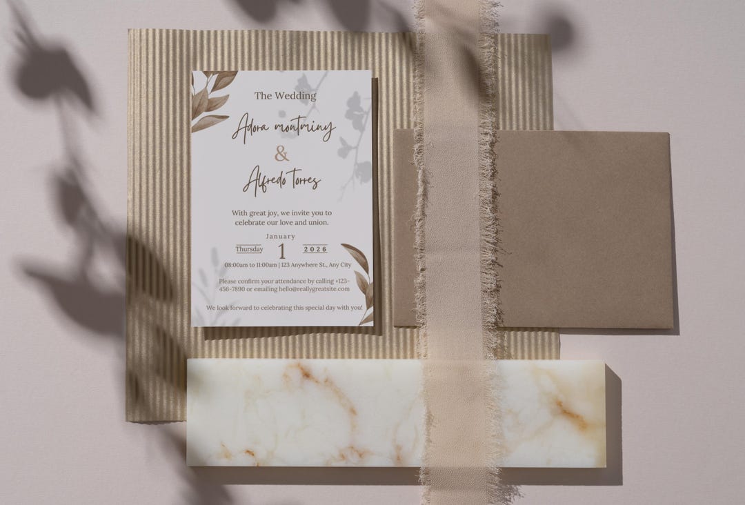 Editable Wedding Invitation Template Canva Minimalist Wedding Invite ...